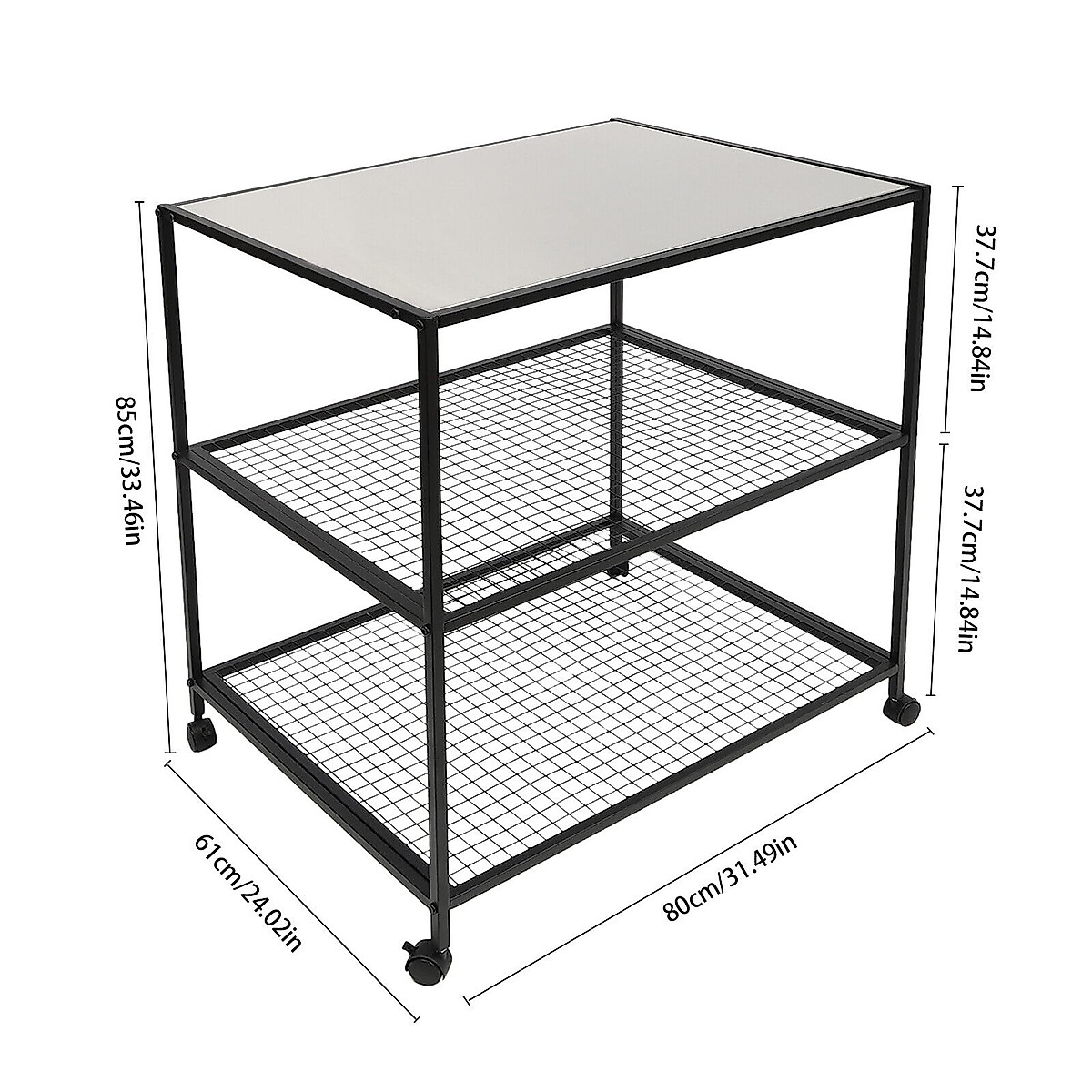 Outdoor Grill Dining Cart 3-Shelf Movable Dining Cart Adjustable Prep Cart Table Stand Storage Rack Shelves Kitchen Heavy Duty Grill Cart for Camping Lawn