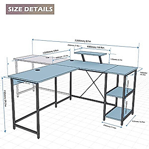 OUTFINE L Shaped Desk Corner Desk Double Computer Desk Home Office Gaming Workstation with Storage Shelves and Monitor Stand