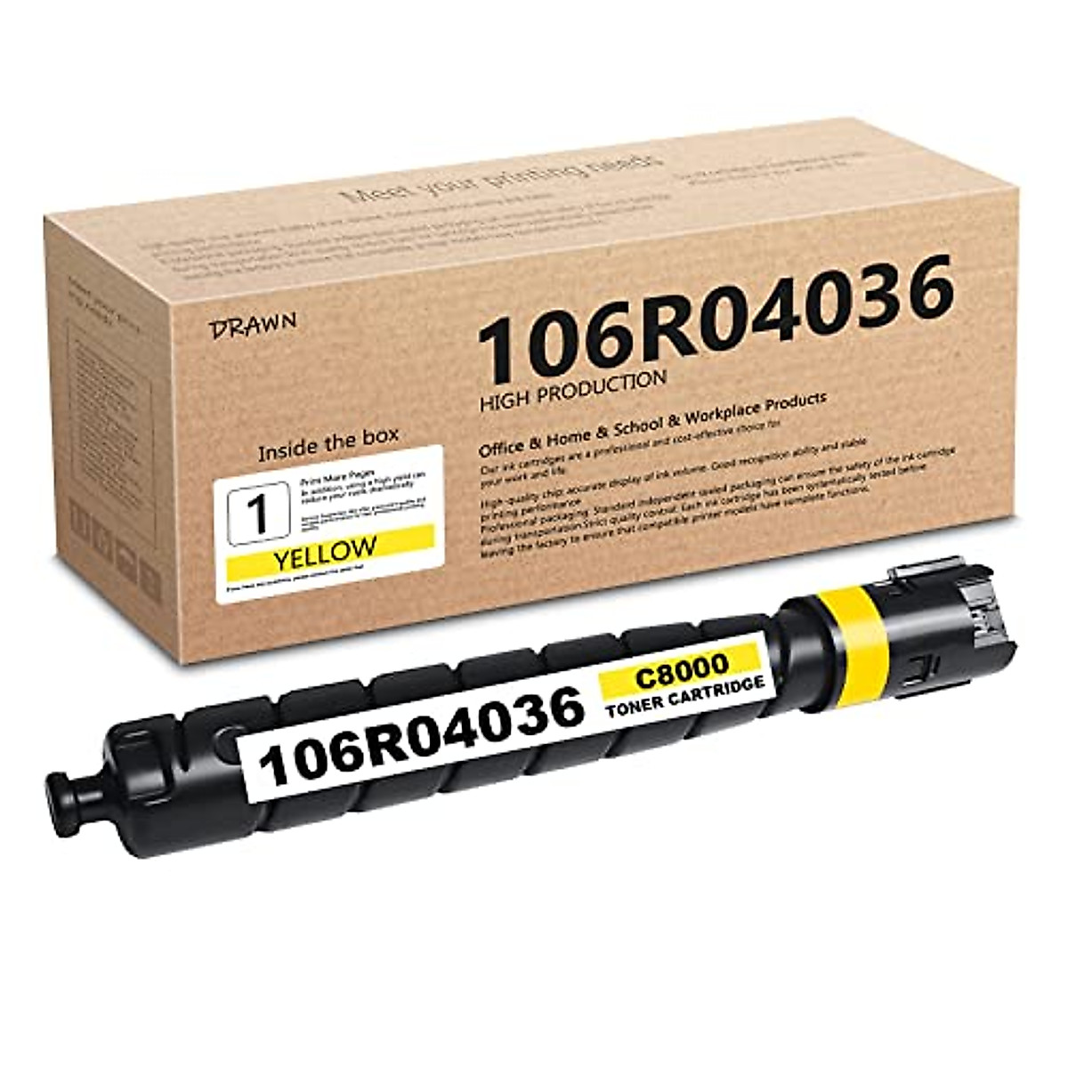 C8000 Yellow Toner Cartridge 106R04036 - DRAWN 1 Pack Compatible C8000 Standard Yield (8000 Pages) Toner Cartridge Replacement for Xerox Versalink C8000 Printer, 106R04036