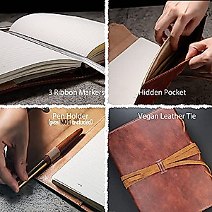 VALERY Vegan Leather Bound Journal – Slim A5 Lined Journals for Women and Men – Refillable Brown Writing Journal Notebook for Writers - Personalized Writing Gift Journal for Teachers Vegetarians