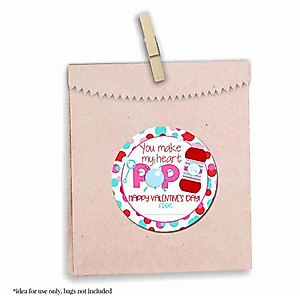 You Make My Heart Pop Bubble Themed Valentine Party Favor Sticker Labels for Kids, 40 2" Party Circle Stickers by AmandaCreation, Great for Classroom Valentines, Envelope Seals, Gifts & Treats