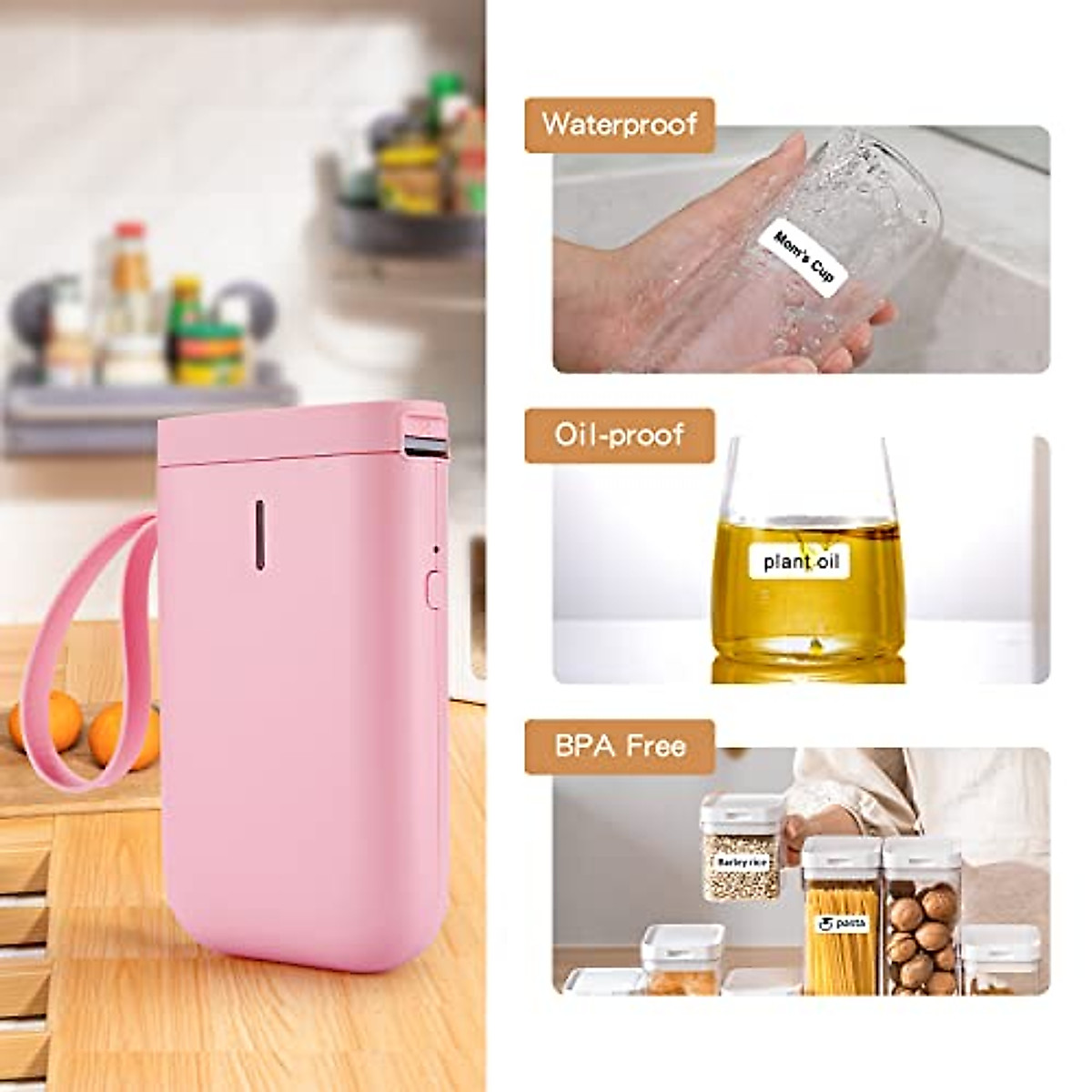 DEEPIN Label Maker Machine Portable Bluetooth Label Maker with Tape, Thermal Label Printer Multiple Templates for Phone, Mini Label Sticker Printer for Business Office Organization Pink