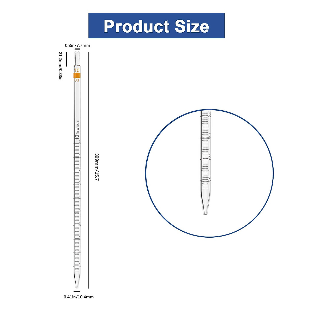 ONiLAB Glass Graduated Pipette, 10ml,Tolerance ±0.1ml, Standard Sodium Calcium Glass Pipettes for Transfer Liquid or Essentail Oil for Lab, Chemistry（10 pcs） 17900304