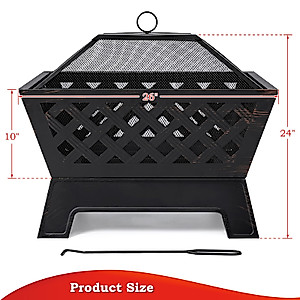 SINGLYFIRE 34 Inch Fire Pits for Outside Extra Large Wood Burning Fire Pit Rectangular Deep Bowl Outdoor Steel Firepits with Ash Plate,Water Drainage Hole,Spark Screen,Poker for Backyard Bonfire