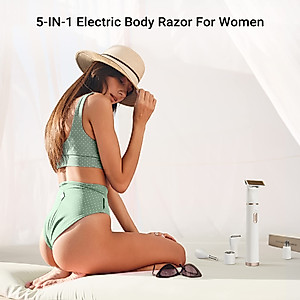 1JUSTLINK Electric Razor for Women, 5 in 1 Body Razor, Eyebrow Razor & Face Razor, USB Rechargeable Mini Foil Shaver for Face Peach Fuzz, Lips, Body, Chin, Arms