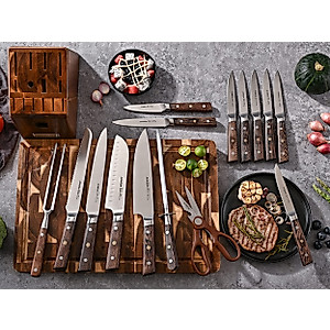 AOKEDA 16-Piece Kitchen Knife Set with Block, High Carbon German Steel, with Sharpener and Kitchen Shears (Natural Wenge)