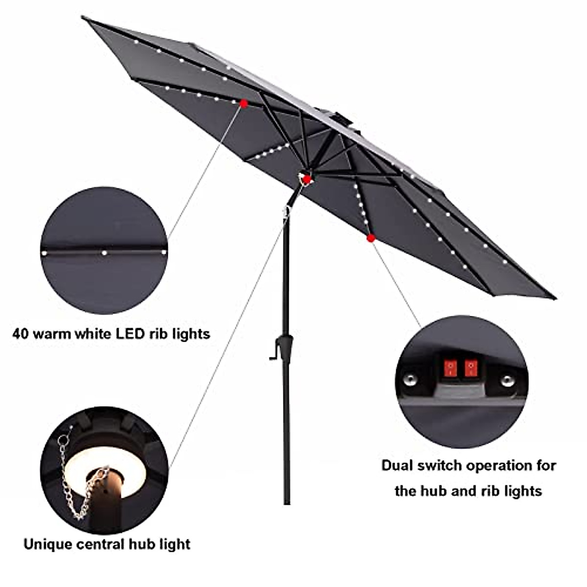 C-Hopetree 10 ft Outdoor Patio Market Table Umbrella with Solar LED Lights and Tilt, Anthracite