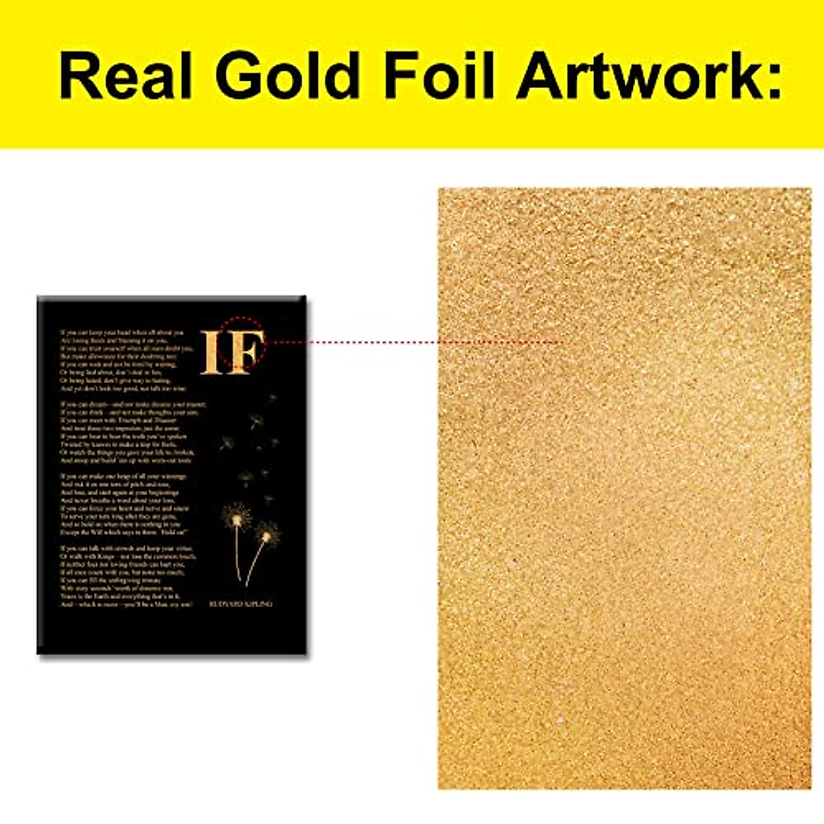 Inspirational Gold Foil Canvas Wall Art Positive IF Poem Quotes Print Framed Canvas Painting Artwork Home Decor Gifts 12x15 Inch