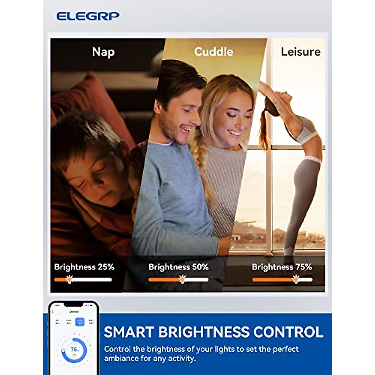 ELEGRP Smart Dimmer Light Switch DPR30, 2.4GHz Wi-Fi Dimmer Switch Compatible with Alexa and Google Assistant, Single Pole/3 Way, Needs Neutral Wire, No Hub Required, UL&FCC Listed, White, 1 Pack