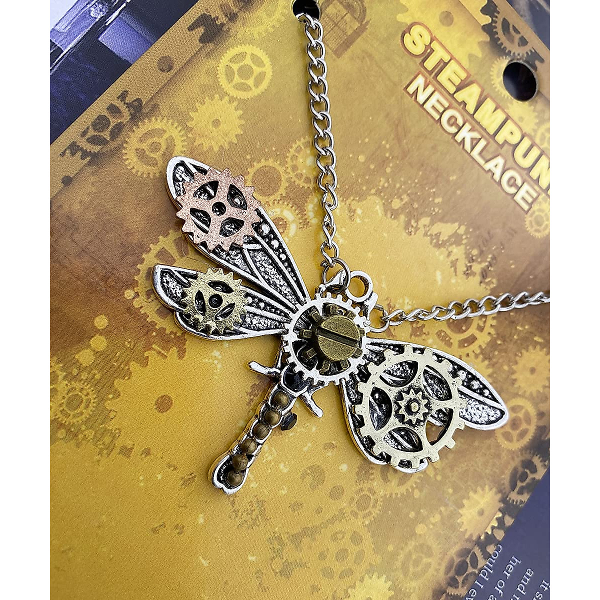 Zed ShadoWw Steampunk Dragonfly Pendant Sweater Necklace with 25”Chain