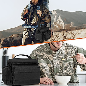 opux Tactical Lunch Box for Men, Insulated Lunch Bag for Men Adult, Large Soft Lunch Cooler with MOLLE Mesh Side Pockets, Heavy Duty Mens Tactical Lunchbox Pail for Work Meal Prep (Black)