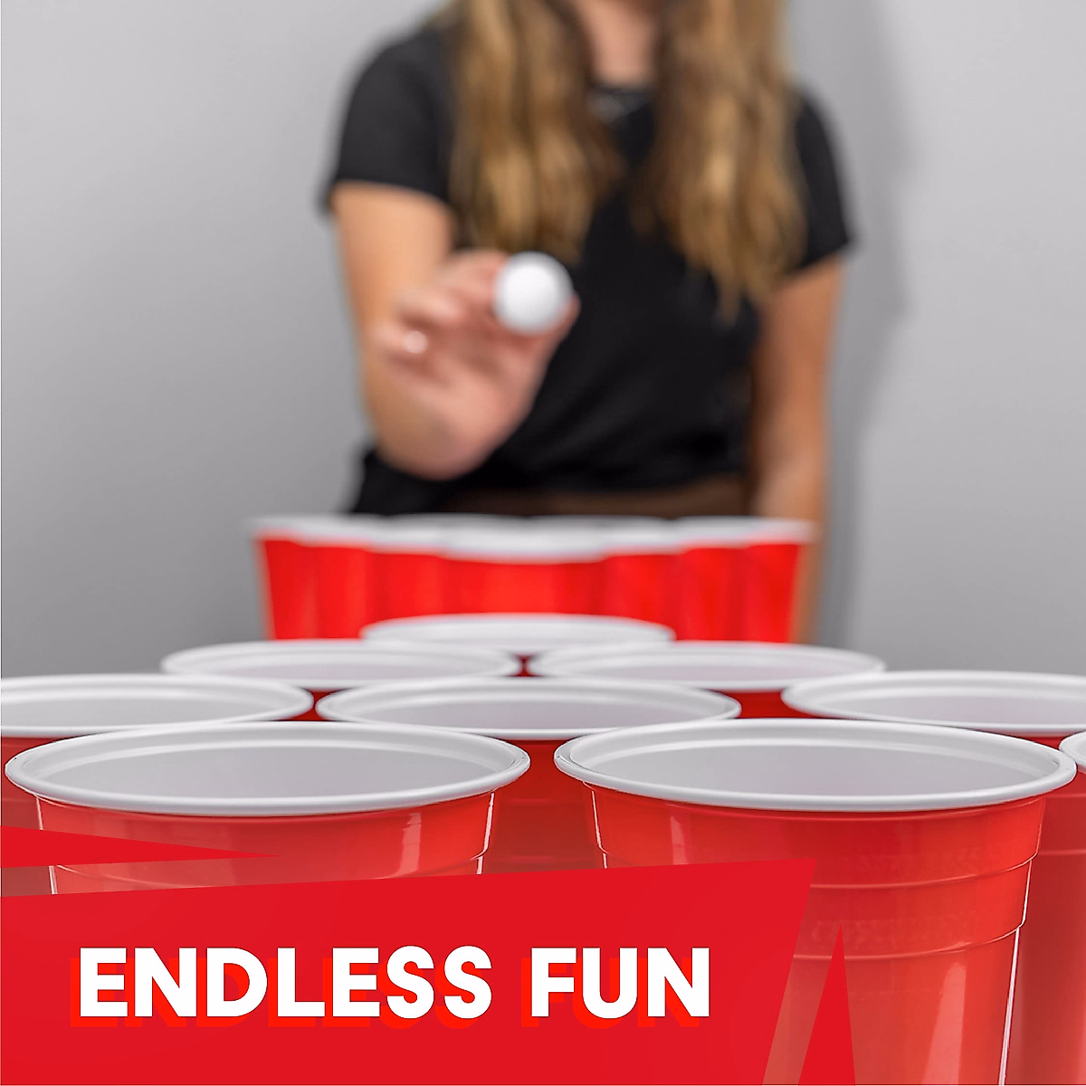 BayView Beer Pong Set Complete | 24 Cups & 4 Balls | America's #1 Drinking Game, Reusable