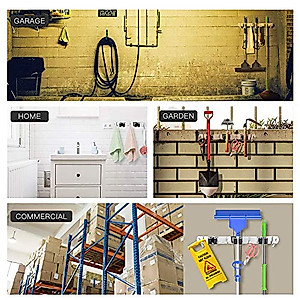 Broom Mop Holder Wall Mount Stainless Steel Rack Tools Organizer Hanger with 3 Slots 4 Hooks for Kitchen Garage Garden Bathroom Shelving System