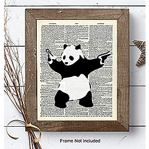 Banksy Shooting Panda Poster - 8x10 Graffiti Wall Art, Home Decor, Decoration - Cool Urban Street Art for Bedroom, Apartment, Living Room - Gift for Men, Boys, Teens, Guns or Firearms Fans -UNFRAMED