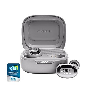JBL Live Free 2 - True Wireless Noise Cancelling Earbuds, Up to 35hrs of Playtime, 6 mics for Perfect Calls with Zero Noise, IPX5 Waterproof, Oval Tubes for Better Comfort, Isolation, & bass (Silver)