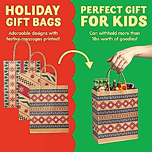 JOYIN 24 Christmas Kraft Gift Bags for Holiday Paper Gift Bags, Christmas Goody Bags, Xmas Gift Bags, Classrooms and Party Favors (9 x 7.3 x 3.3")