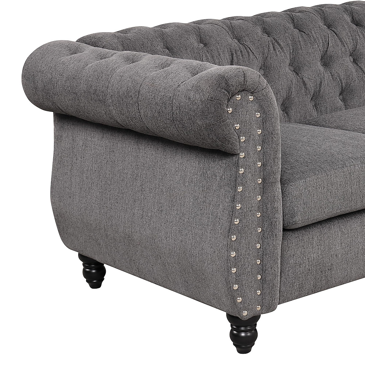 Bellemave Chesterfield Sofa Loveseat Mini Tufted Couch for Living Room Luxury Dutch Velvet Upholstered Small Sofa with Solid Wood Legs and Button Tufted Backrest for Apartment Office, 60" Grey
