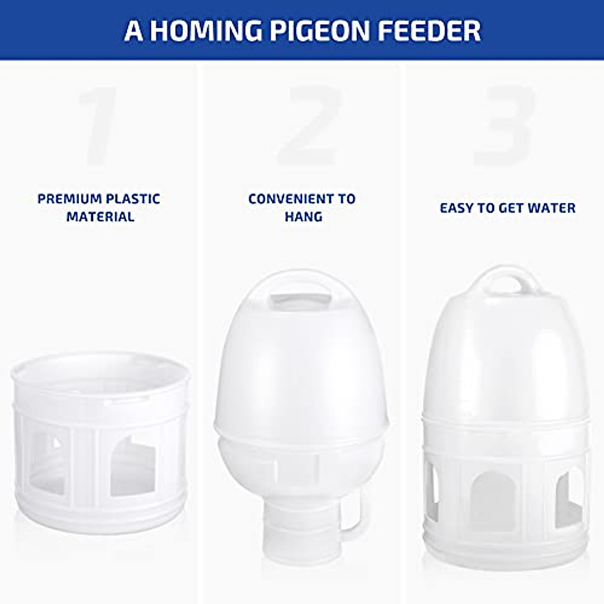 POPETPOP Automatic Bird Feeder Waterer- Plastic Hanging Pigeon Water Dispenser, Bird Cage Accessories for Parrot Parakeet Canary, 5L