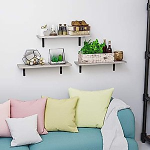 MDLUFFY Farmhouse Floating Shelves Wood Wall Mounted Storage Rack Rustic Shelf Home Office Decoration 16" L x 6" W x 0.6 D Set of 3 (Grey)