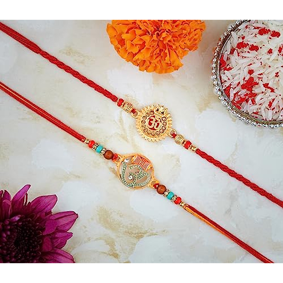 Eximious India Set of 2 Rakhi For Brother With Card Om Pendant For Raksha Bandhan Designer Rakhi Thread for Bhaiya 03