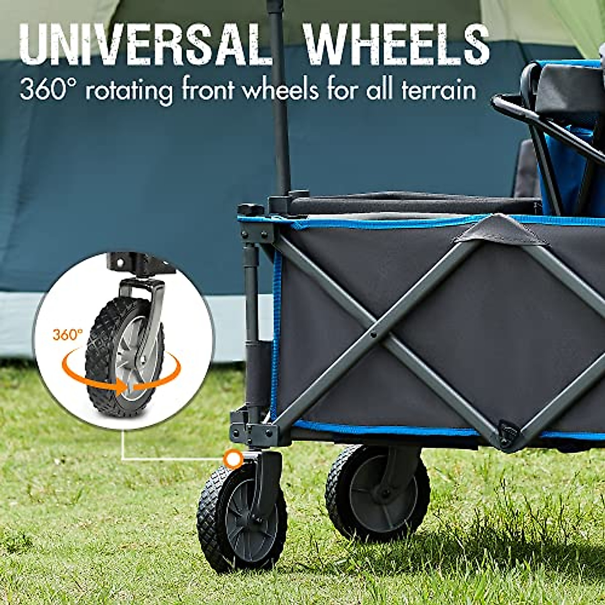 PORTAL Collapsible Folding Utility Wagon Cart Heavy Duty Foldable Outdoor Garden Camping Cart with Removable Fabric, Grey/Blue