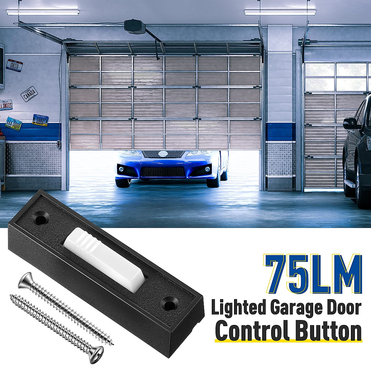 Lighted Doorbell Button, Garage Door Opener Switch with LED Light, 41A4166 Wall Mounted Push to Exit Ringer Button (Black, 1 Piece)