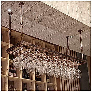 Stylish Simplicity Industrial Simple Wine Glass Hanger Bar Floating Stand Adjustable Kitchen or Office Cutlery Bottle Holder Vintage Iron Inverted Goblet Holder Wine Glass Holder (Bronze 120 * 35Cm)