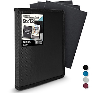 Dunwell Art Portfolio 9x12 Folder - (Black), Portfolio Folder for Artwork, Presentation Book with 9 x 12" Sheet Protectors, 24 Pockets Display 48 Pages, Binder for Kids Art, Drawing Binder