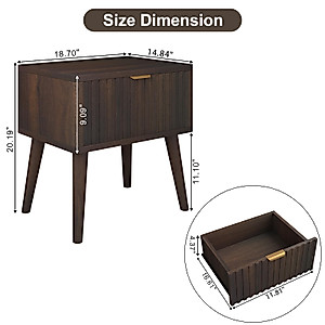 MUUEGM Nightstands Set of 2, Mid Century Modern Side Table with Drawers, Small End Table for Living Room, Bedroom, Office and Small Spaces, Dark Brown Night Stand with Solid Wood Legs