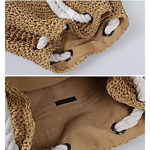 TONWHAR® Campus Fashion Straw Shoulder Bag Beach Backpack Purse (Brown)