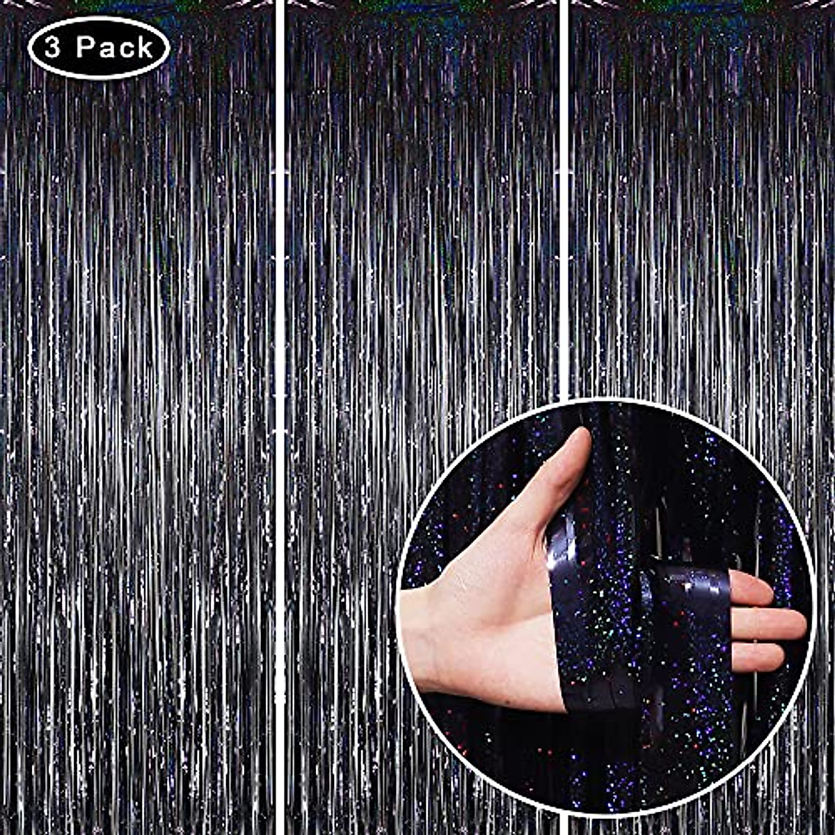 3 Pack Fringe Curtains Party Decorations,Tinsel Backdrop Curtains for Parties,Photo Booth Wedding Graduations Birthday Christmas Event Party Supplies (Black)