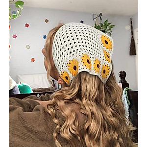 HAIMEIKANG Floral Crochet Hair Bandanas Headscarf 2 PCS Women Hair Scarf Daisy Headband Vintage Head Kerchief for Girls(Yellow+Black)