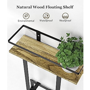 Luxspire Towel Racks Wall Mounted for Bathroom, Towel Holder Wall Mounted with Wooden Floating Shelf & 3 Metal Hooks, Rolled Bath Towel and Hand Towel Rack for Bathroom, Rustic Wooden