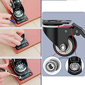 Swivel Casters Wheels 4pcs, Silent Caster for Furniture, Swivel Trolley Furniture Caster with Brakes Black, for Furniture Table Shopping Cart Trolley Workbench, 360 Degree Swivel Castors Castor Wheel