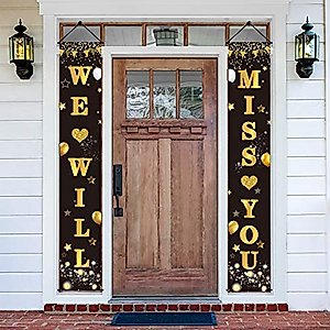 Luxiocio We Will Miss You Banner Porch Decorations, Going Away Party Farewell Party Decoration Supplies, Black Gold Graduation Party & Retirement Office Work Party Sign Décor