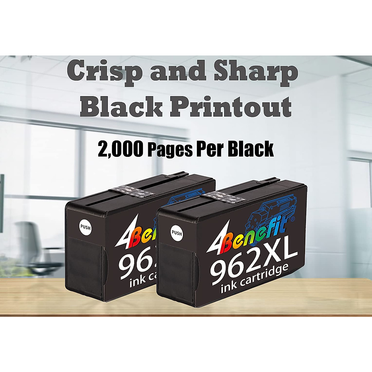 (Set of 2) 4Benefit Remanufactured Replacement HP 962XL 962 Ink Cartridge HP 962BK 962XLBK HP962 (Black x 2) Work in HP OfficeJet Pro 9020 9025 9026 9027 9028 9010 9012 9015 9018 Inkjet Printer