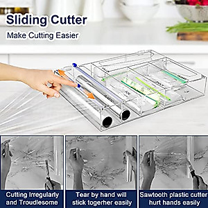 Imboxx 6 in 1 Foil Plastic Wrap Organizer Dispenser with Slide Cutter for Foil Wrap Ziplock Bag Storage Acrylic Organizer for Kitchen Drawer Suitable for Gallon Quart Sandwich Snack