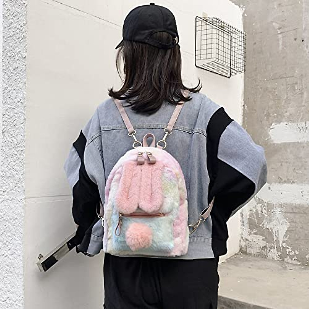 VTYUBX Bunny Backpack Cute Mini Backpack for Girl Teens Plush Rabbit Ears Carrot Satchel Fuzzy Bunny Purse Fluffy School bag (PinkG,Large)