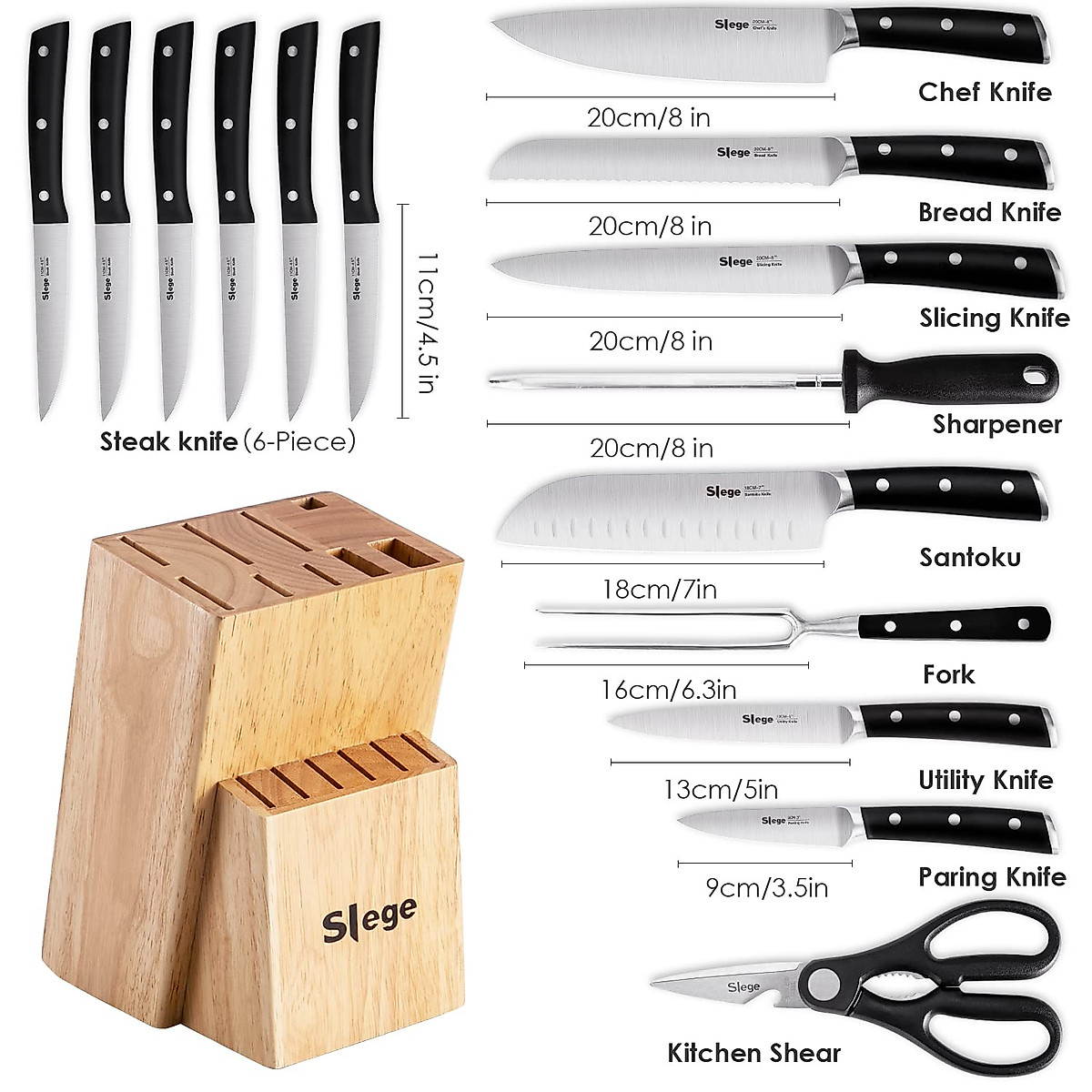 Knife Block Set,Kitchen Knife Set,15 Pieces Chef Stainless Steel Knife Set with Sharpener,High Carbon Sharp Cutlery Knife Set with Grey Marbling Handles