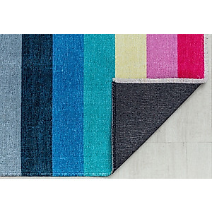 Rugs America Elizabeth Sutton Collection MI15A Flying Colors Stripe Mordern Multicolor Non-Shedding Living Room Bedroom Dining Home Office Area Rug, 5'3" x 7'0"