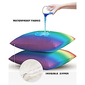 Outdoor Pillow Covers 18x18 Waterproof Throw Pillow Covers Pride Ombre LGBT Pillow Covers Decorative Garden Cushion Case for Patio Couch Sofa Polyester Decoration Set of 2 Rainbow