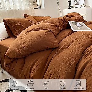 Modern Style Bedding Three Piece Set, Washed Cotton Quilt Cover, Breathable, Durable, Soft and Comfortable with 2 Pillowcases (Brown, Full (80 "x 90"))