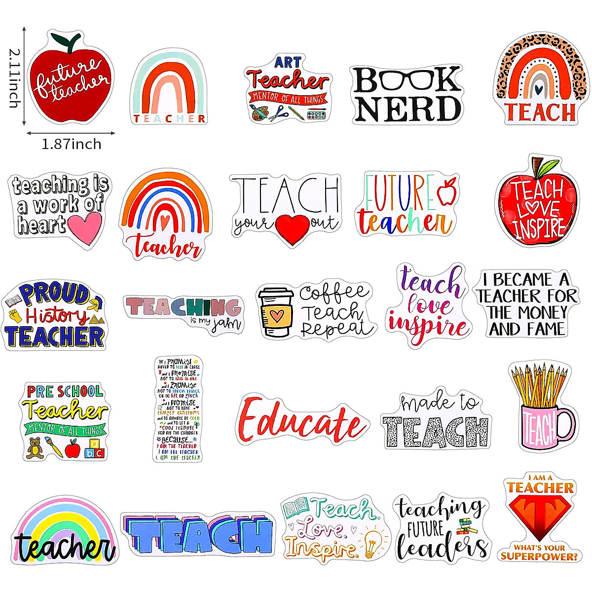 Sabary 100 Pcs Teachers' Day Stickers Waterproof Teaching Decals Teacher Appreciation Stickers for Adult Teacher Stickers for Laptop Inspirational Quotes Stickers for Water Bottle Scrapbooking Journal