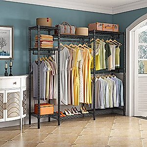 VIPEK V6 Wire Garment Rack Heavy Duty Clothes Rack for Hanging Clothes, Metal Freestanding Closet Wardrobe Rack, 71.2" L x 14.6" W x 76.8" H, Max Load 660lbs, Medium Size (Black)