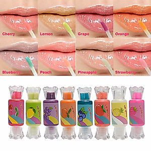 Mebtmel Cute Lip Gloss for Kids, 8PCS Glitter Girls Lip Gloss Set with Shape of Candy, Assorted Flavors Hydrating Lip Balm Party Favor Make-up for Girls and Teens Ages 8-12