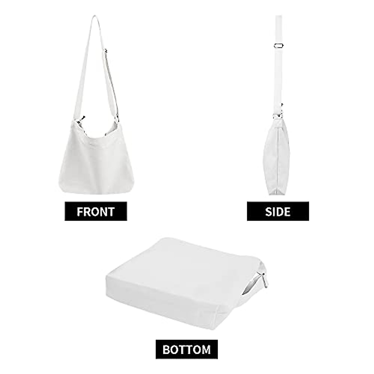 Muka Canvas Shoulder Bag with Zipper, White Hobo Crossbody Handbag Casual Tote