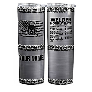 N NAMESISS All Over Printed Tumbler, Welder Tumbler, Welder Skinny Tumbler, Welder Hourly Rate Iron Skinny Tumbler 20oz Custom Your Name, Stainless Steel Tumbler 20OZ, Gift for Him, Father's Day Gift