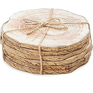 Juvale 6 Pack Round Textured Print Wooden Coasters for Drinks and Tabletops, Rustic Home Decor (3.9 in)