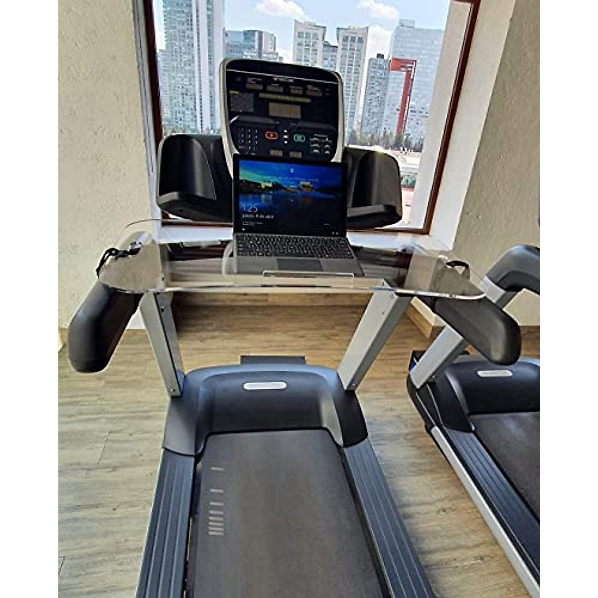 Marabuut Clear Acrylic Treadmill Laptop Computer Desk Attachment Tray Secure Stand Up Desk Workstation - Holder for Tablet, Book, Laptop, or Phone - Bumper to Avoid Slippage