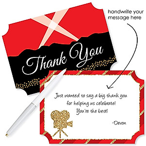 Big Dot of Happiness Red Carpet Hollywood - Shaped Thank You Cards - Movie Night Party Thank You Note Cards with Envelopes - Set of 12
